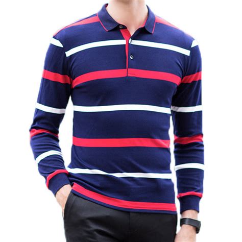 100 Cotton Striped Knitted Long Sleeve Golf Shirt Aa Sourcing Ltd