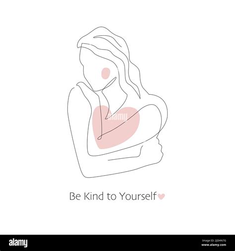 Self Care Love Your Body Concept Cute Girl Hugging Herself