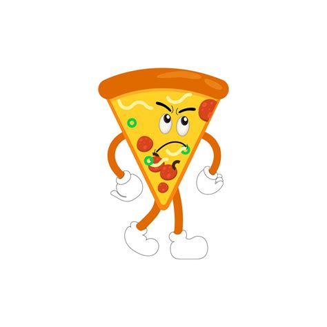 Engraçado Feliz Pizza Mostrar Paz Gesto Logotipo Vetor Rabisco Linha