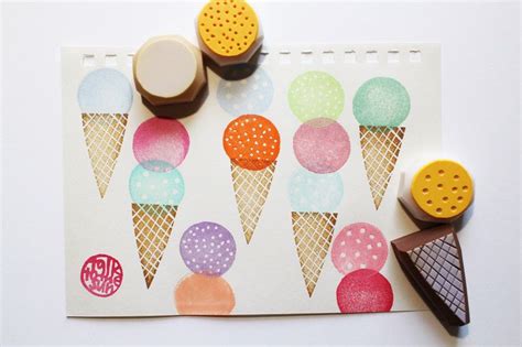 Ice Cream Stamp Set Ice Cream Cone Hand Carved Rubber Stamp Sweets