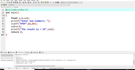 basic float subtraction in c language