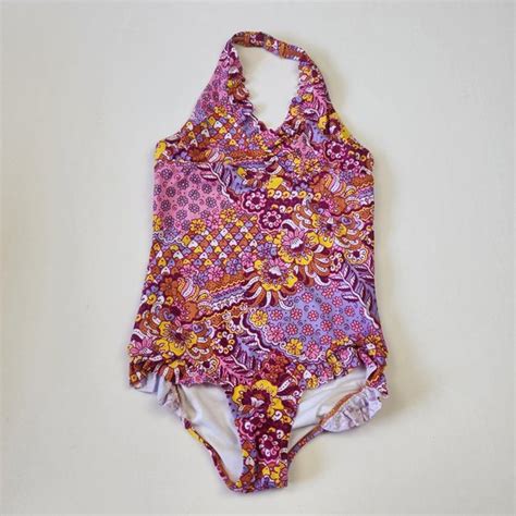Garnet Hill Swim Garnet Hill Girls Ruffletrimmed Halter Onepiece