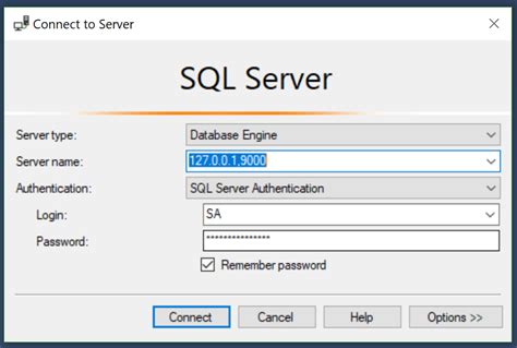 connect to an mssql database running on a docker container