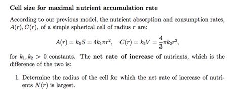 Solved Cell Size For Maximal Nutrient Accumulation Rate