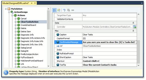 specify action settings expressapp framework devexpress documentation