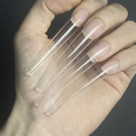 Acrylic Artificial French Full Cover 12pcs 4xl Nail Tips Straight Clear