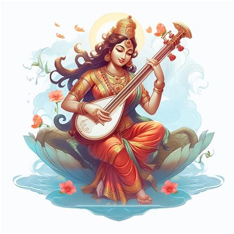 Premium Photo Illustration Of Goddess Saraswati For Vasant Panchami
