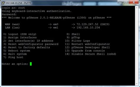 accessing pfsense ssh configuration and set up