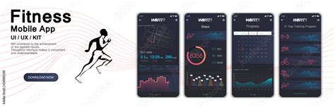 different ui ux gui screens fitnes app and flat web icons for mobile