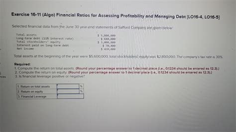 Solved Exercise 16 11 Algo Financial Ratios For Assessing