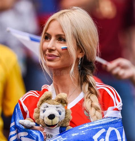 Beautiful Russian Lady With Russian Flag At World Cup 2018 Editorial