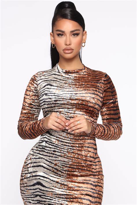 Wild Chase Velvet Midi Dress Brown Combo Fashion Nova Dresses