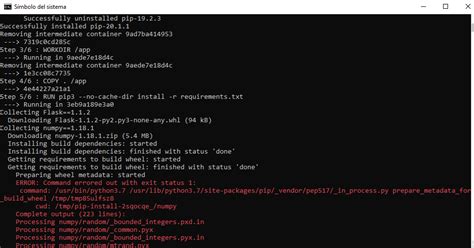 python docker cant install tensorflow and numpy stack