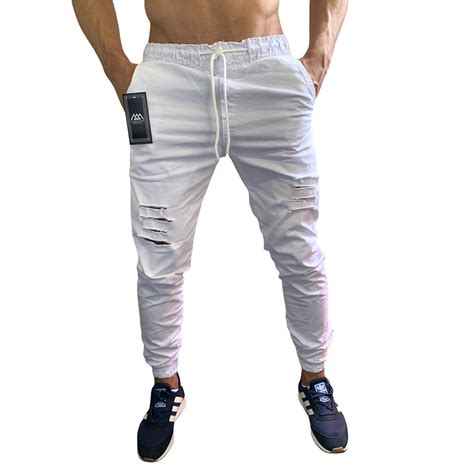 Calça Jeans Masculina Rasgado Jogger Preta Branca Clara Rasgadas E