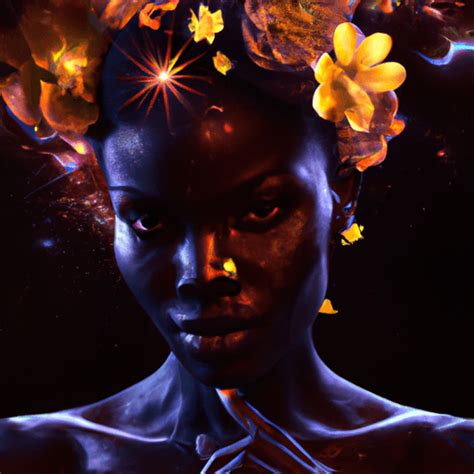 Gorgeous Darkskinned Woman In A Floral Galaxy Portrait · Creative Fabrica