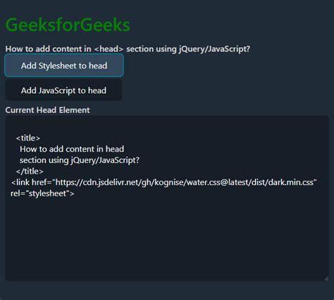how to add content in section using jquery javascript geeksforgeeks