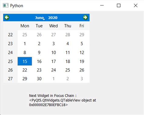 pyqt5 qcalendarwidget getting next widget in focus chain