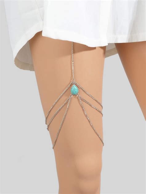 Turquoise Decor Thigh Chain In 2022 Thigh Chain Embellished Jewelry