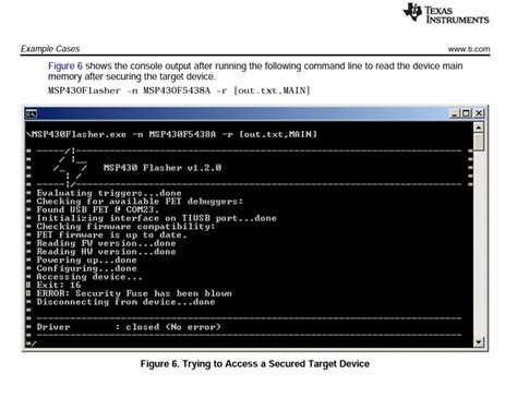 microcontroller msp430 unknown device vs security fuse blown
