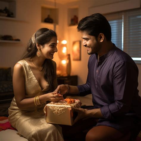 Un Frère Indien Donnant Un Cadeau à Sa Sœur Indienne Sur Raksha Bandhan