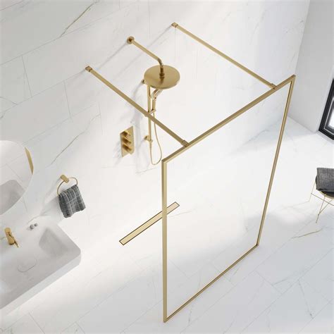 Amien Brushed Gold Frame Shower Screen Clear Glass 980mm Gold Wet