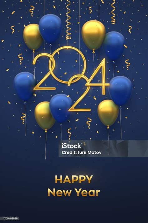 Bonne Année 2024 Numéros Métalliques Dorés Suspendus 2024 Avec Ballons