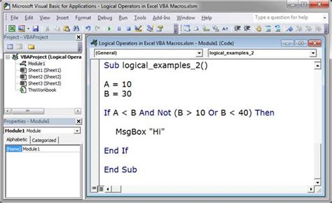 logical operators in excel vba macros