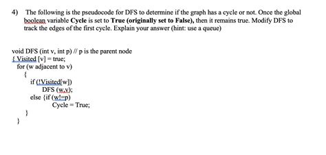solved 4 the following is the pseudocode for dfs to