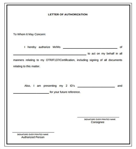 Signature Authorization Form Template
