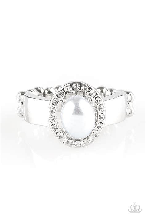 Paparazzi Upper Uptown Silver Pearly Bead Rhinestone Ring