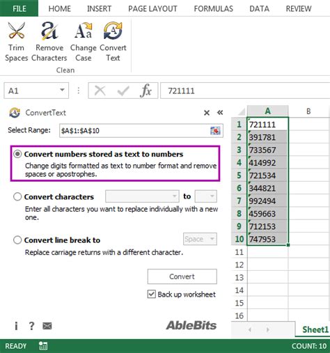 convert text to number in excel value function