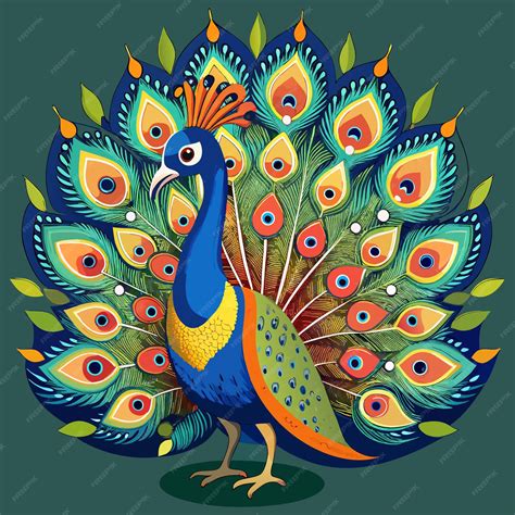Stunning Peacock In Full Feather Display Vector Illustration Premium