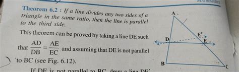 Theorem 6 2 If A Line Divides Any Two Sides Of A Triangle In The Same Ra