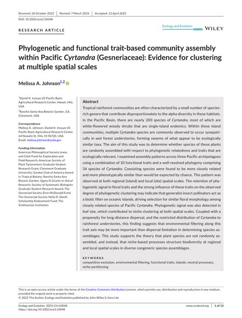 Pdf Phylogenetic And Functional Trait Based Community Assembly Within