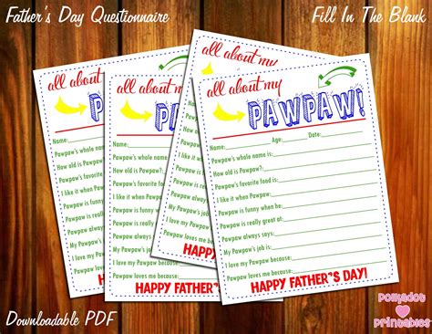 All About My Pawpaw Fathers Day Questionnaire Instant Etsy