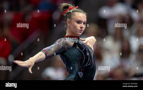 Utah Gymnast Maile Okeefe Performs Her Beam Routine During An Ncaa