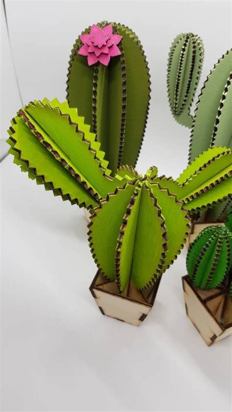 Mini Wooden Cactus Sculpture Flowering Pot Plant Succulent Etsy