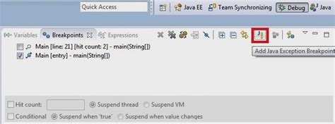 eclipse debugger atrapar excepciones java exception breakpoint en