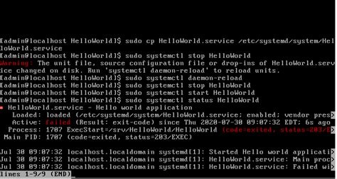 linux systemd service does not want to start core helloworld
