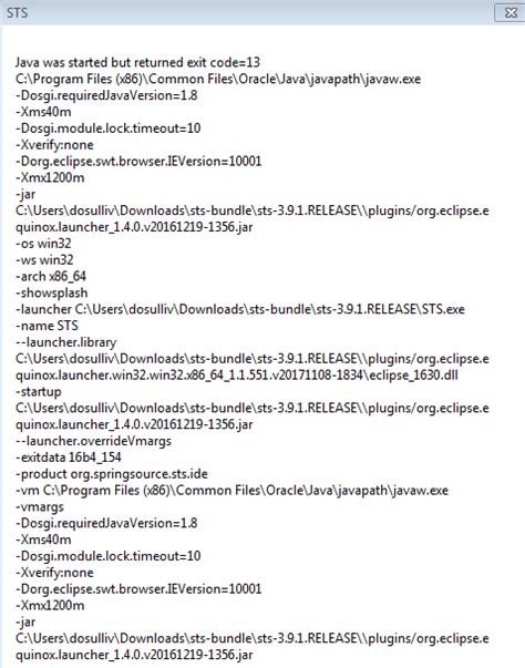eclipse received java was started but returned exit code