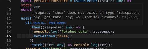 javascript property then does not exist on type dispatch any