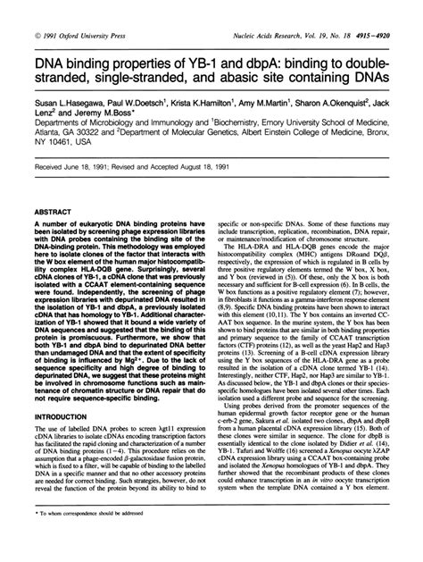Pdf Dna Binding Properties Of Yb 1 And Dbpa Binding To Double