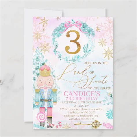 Gold Three Land Of Sweets Nutcracker Birthday Invitation Zazzle