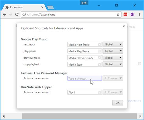 how to create custom keyboard shortcuts for extensions in