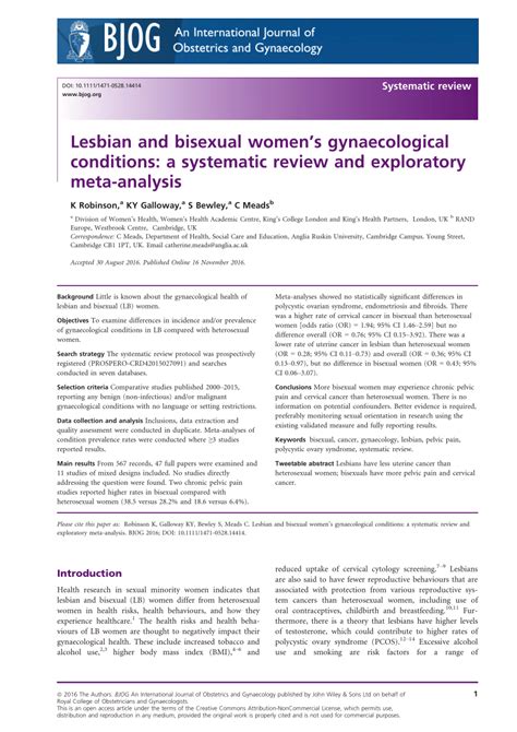 Pdf Lesbian And Bisexual Womens Gynaecological Conditions A