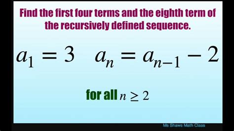 find the first four terms and 8th term of recursively defined sequence