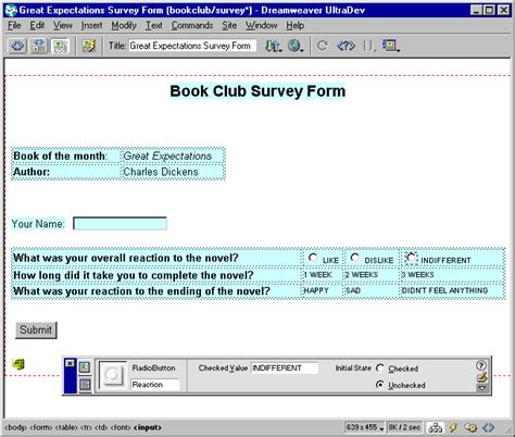 macromedia dreamweaver ultradev 4 using radio buttons to insert