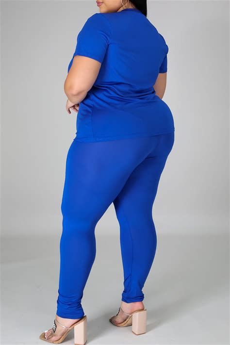 Wholesale Black Fashion Casual Solid Basic O Neck Plus Size Two Pieces