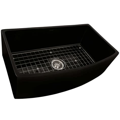 Ruvati 33 Inch Fireclay Black Farmhouse Kitchen Sink Bow Front Curved