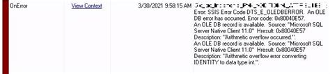 ssis arithmetic overflow error converting identity to datatype int